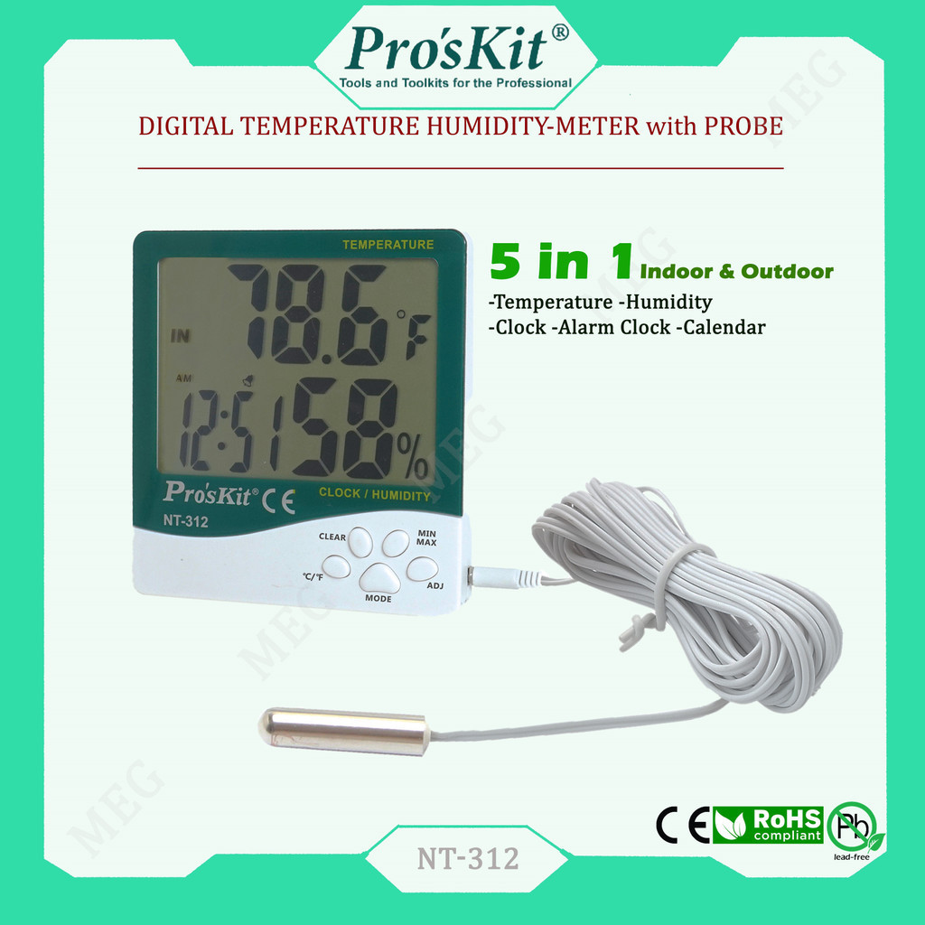 Digital Temperature Humidity-Meter with Outdoor temperature sensor 5in1 ...