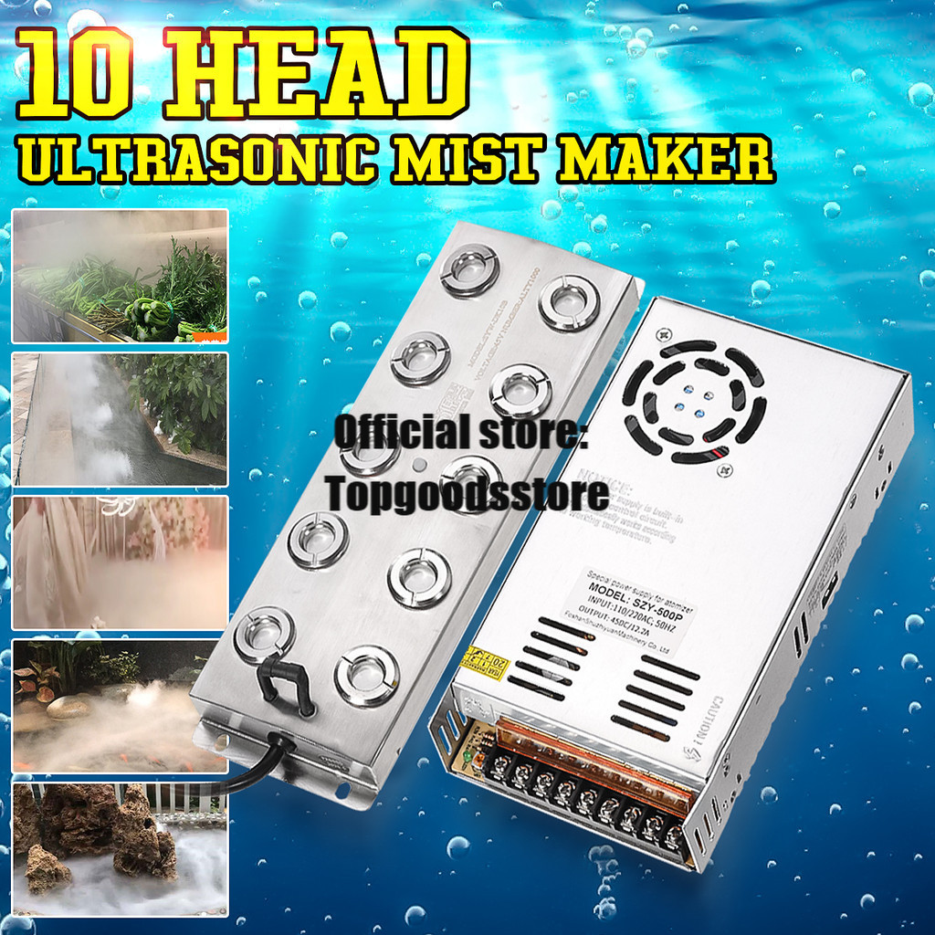 5000mL/H 10 Head Ultrasonic Mist Maker Fogger Humidifier Greenhouse ...