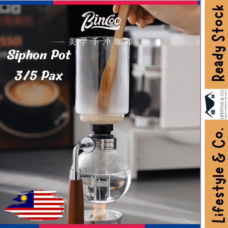 Bincoo - Wood handle Glass Siphon Coffee Maker 3/5pax Tabletop Glass ...