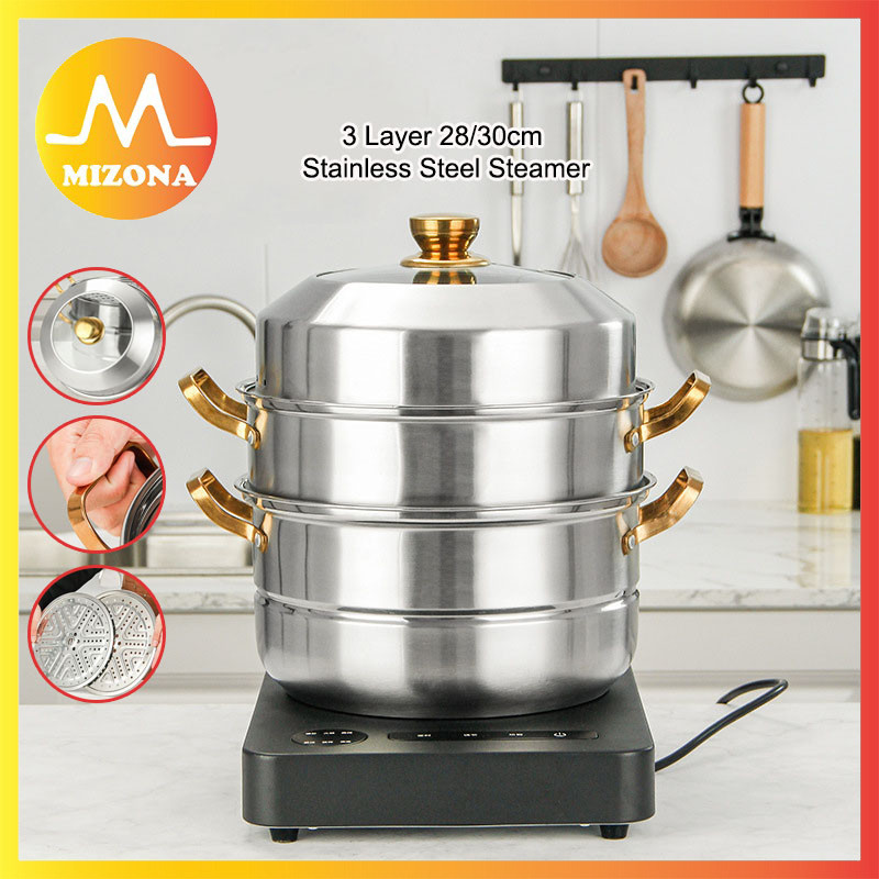 Mizona 3 Layer 28/30cm Stainless Steel Multi Layer Steamer Household ...