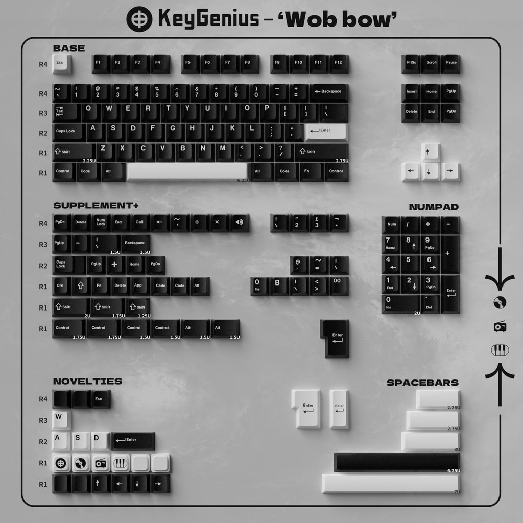 KeyGenius PBT double Shot Keycaps WOB BOW EVA Rome cherry profile Keycaps set for Mechanical ...