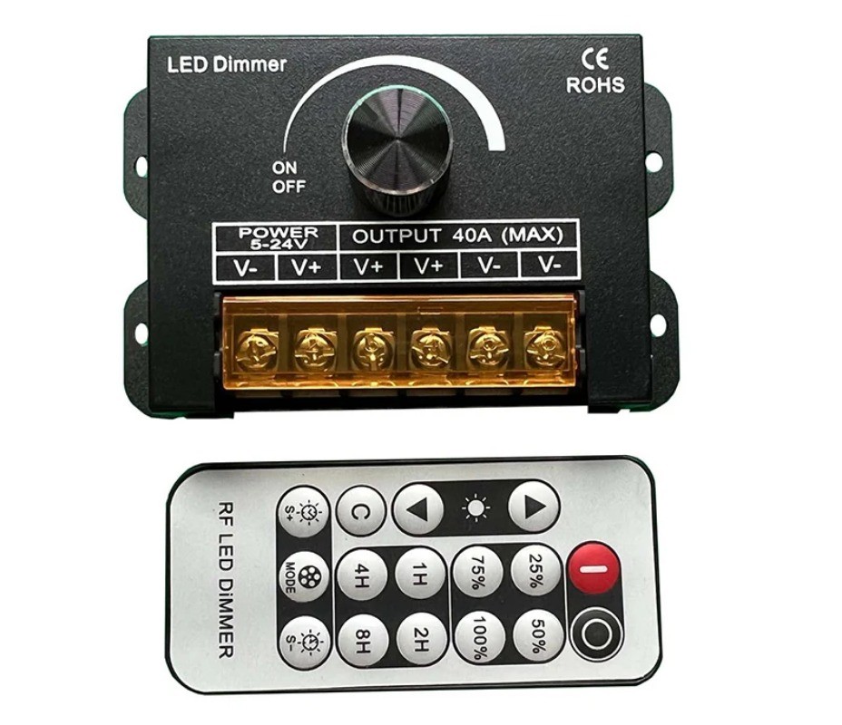 RF LED Stepless Dimmer Switch DC 5V 12V 24V 40A Remote control Single ...