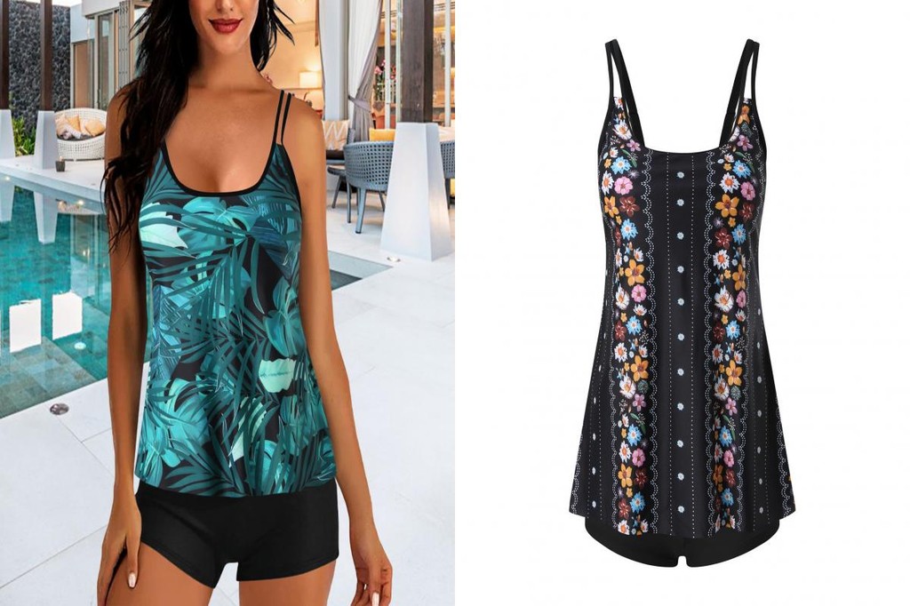 Bergenww_ Summer Swimsuit 2pcs Tankini Set with Removable Strap and ...