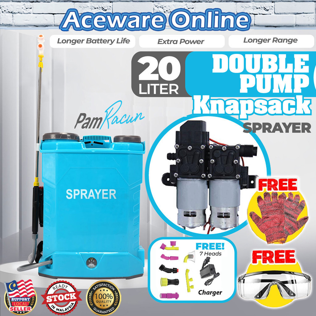 20L Double Pump Racun Bateri Knapsack Rechargeable Battery Sprayer Tong ...