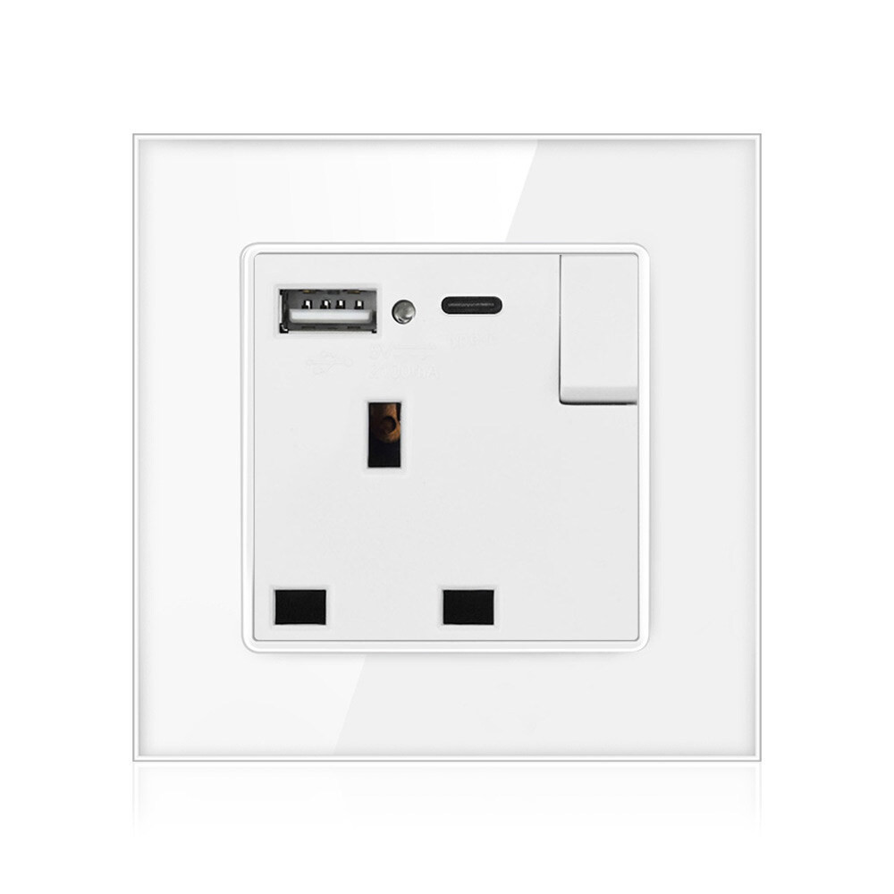 VISWE wall socket 3 pin socket 13a socket 250V usb c socket,86*86mm glass panel | Shopee Malaysia