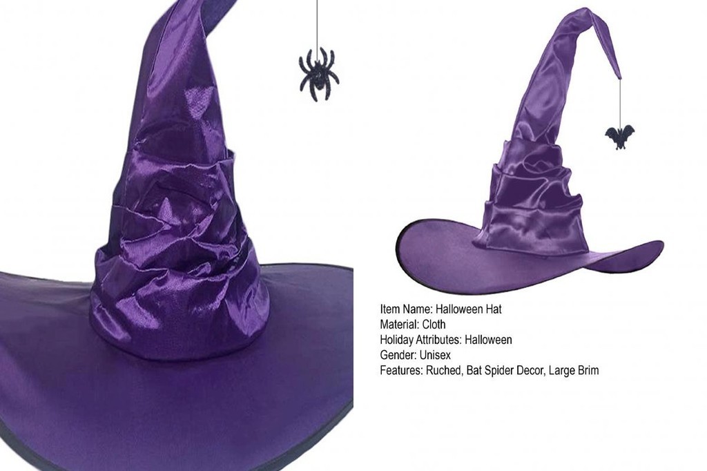 [beautymart] Bat Decor Witch Hat Role Playing Sorceress Hat Large Brim ...