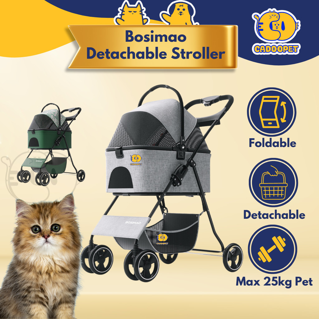 Bosimao Pet Stroller Trolley for Cats and Dogs Foldable 4 Wheel Bello ...