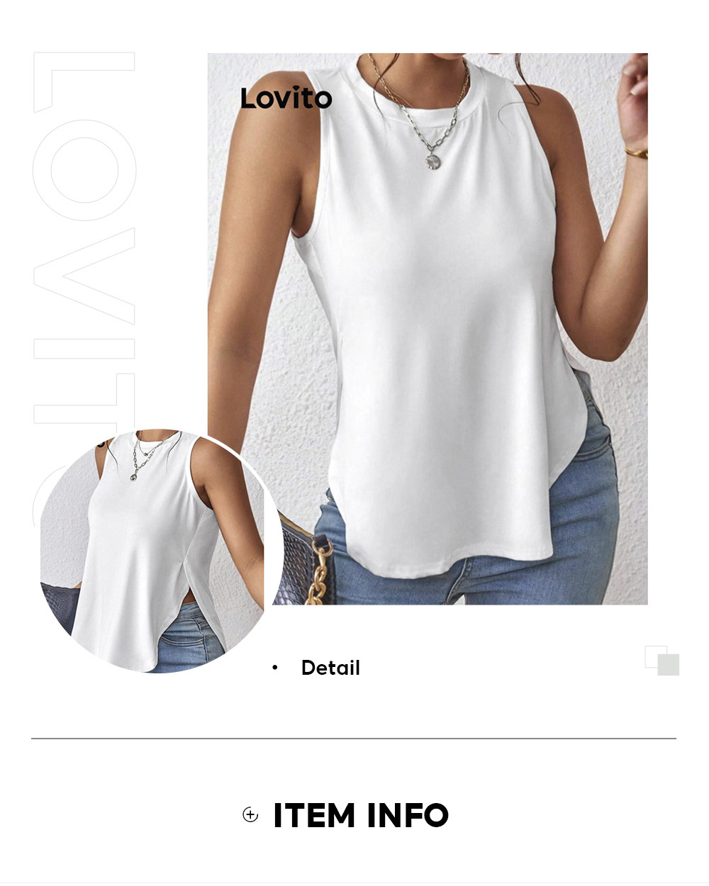 Lovito Casual Plain Split Tank Top for Women LNL43065 (Multi-color ...