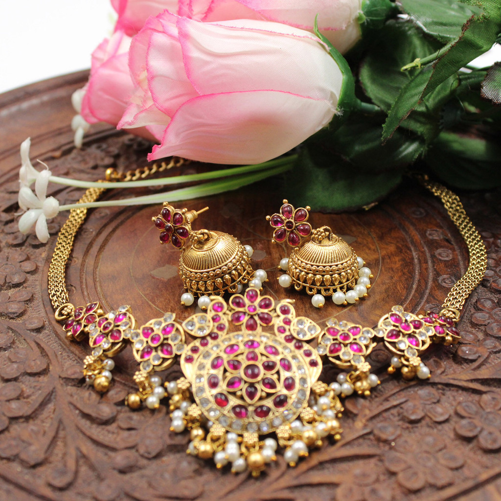 Premium Matte Gold Peacock Flower Design Choker | Shopee Malaysia