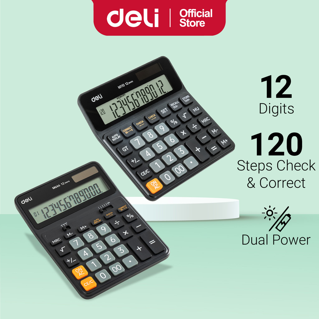 Deli Desktop 12 Digit Tax Calculator 120 Steps History Dual Power Mode Office Kalkulator ...
