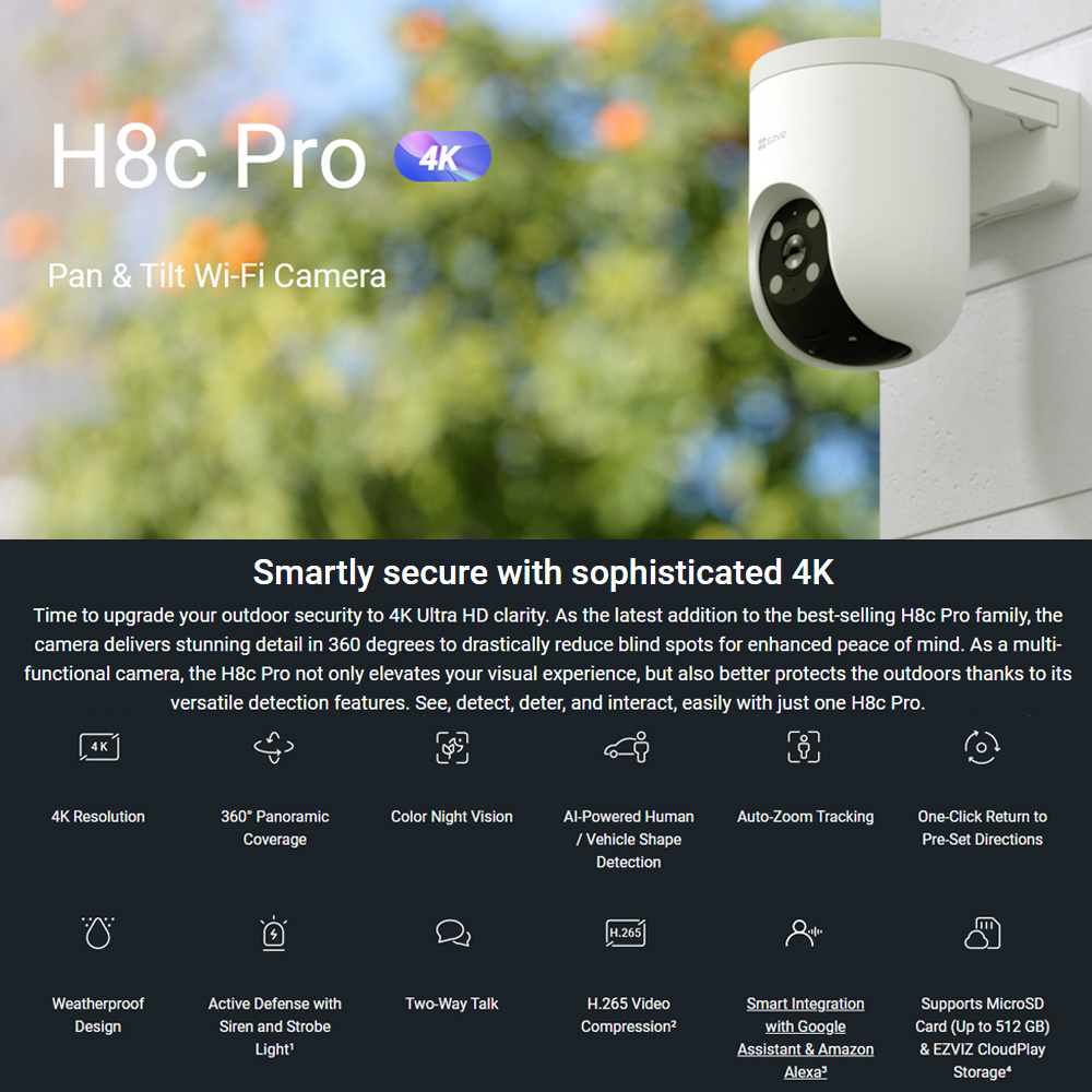 Ezviz H8C Pro 8MP 4K Pan/Tilt Two Way Talk Color Night Vision ...