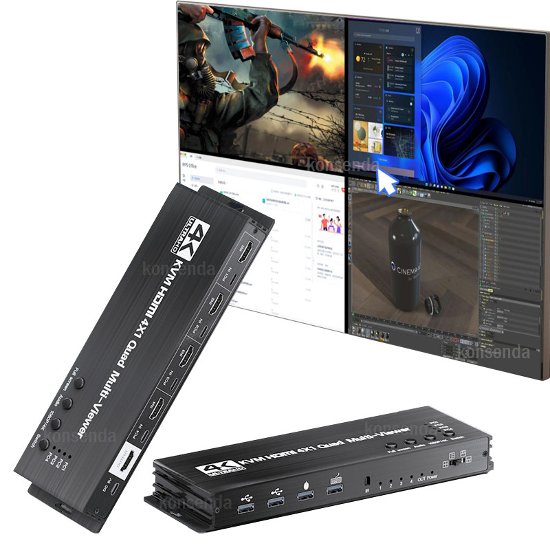 4 Port HDMI Quad Multi-Viewer with KVM Switch 4x1 HDMI KVM Multiviewer ...