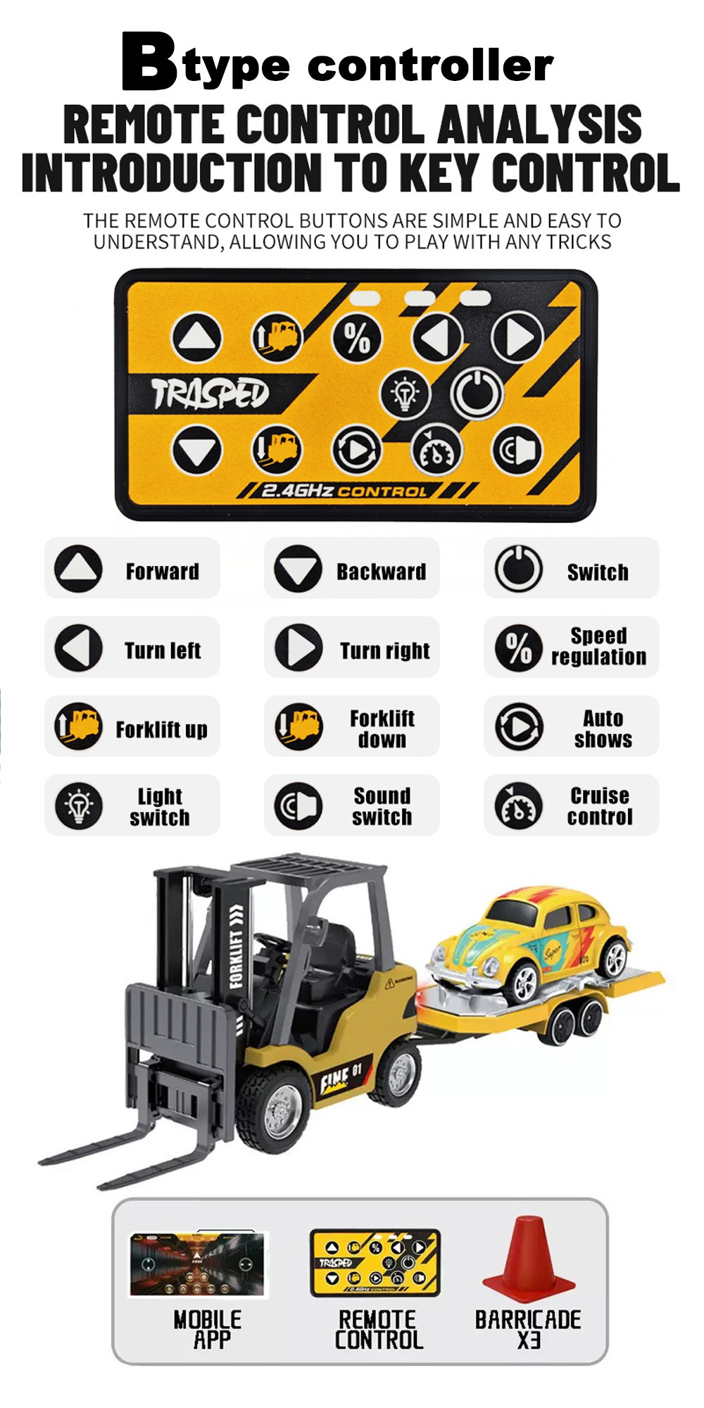 1:64 Mini Alloy RC Forklift Desktop Car 4WD Full-scale Remote Control ...