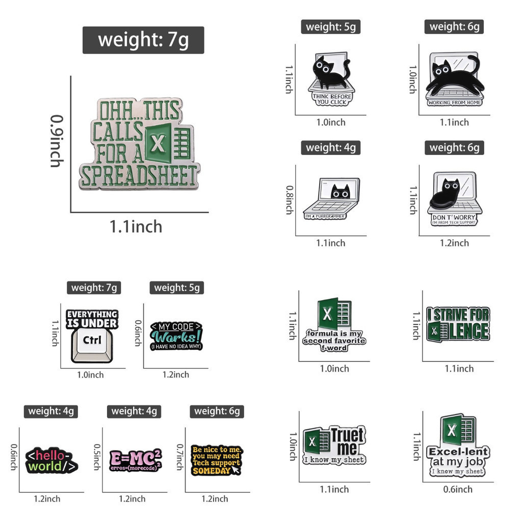 ''Cartoon Office Software and Computer Slogans Series'' Enamel Brooches ...