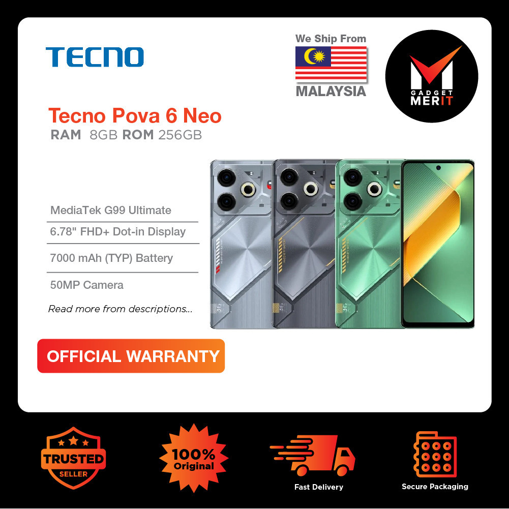 Tecno Pova 6 Neo Smartphone | Mediatek Helio G99 Ultimate | 6.78" IPS LCD Display | 7000mAh ...