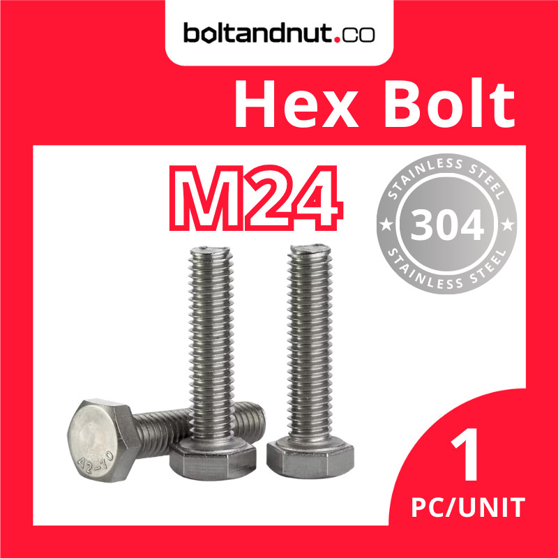 M24 Hex Bolt DIN933 | SUS 304 Stainless Steel Grade A2-70 | Full Thread Skru | M24 Screw | Bolt ...
