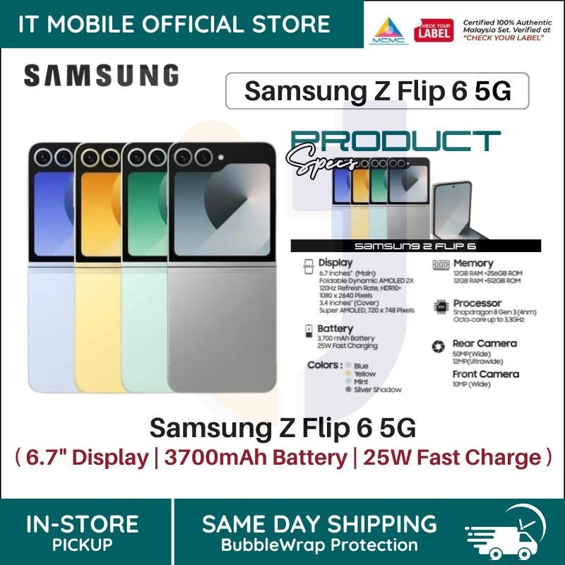 Samsung Galaxy Z Flip 6 5G Smartphones | 6.7" Foldable Dynamic 2x ...