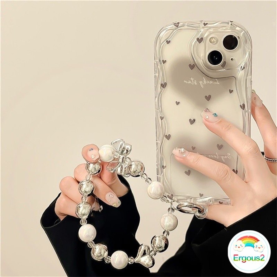 Ins Black Love Heart Transparent Phone Case Chain Compatible for iPhone ...