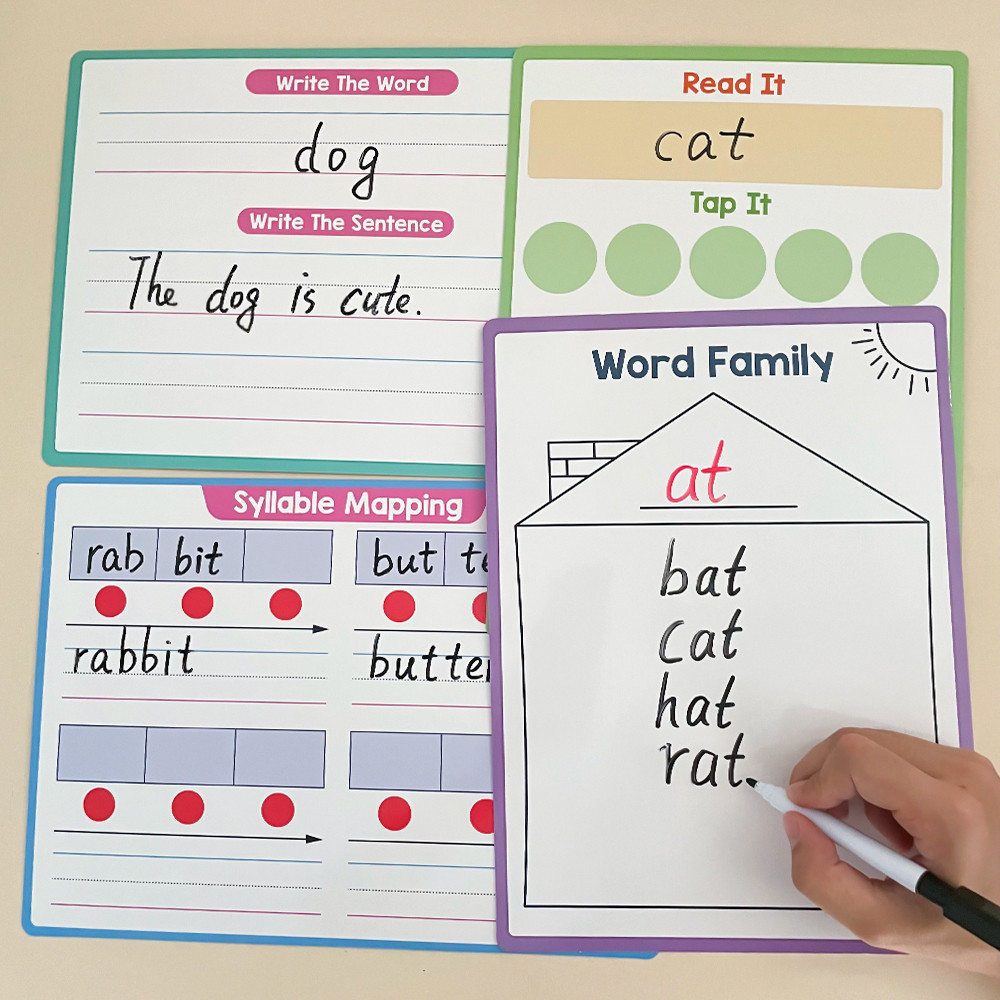 4Pcs Phonics CVC Words White Board for Kids Children Homeschool Double ...