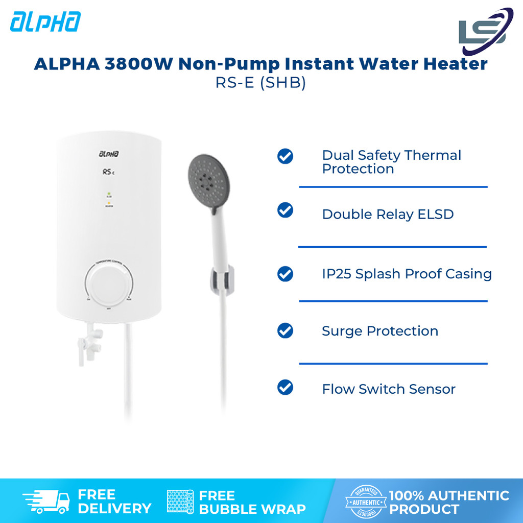 ALPHA 3800W Non-Pump Instant Water Heater RS-E (SHB) | Dual Safety Thermal Protection | Surge ...