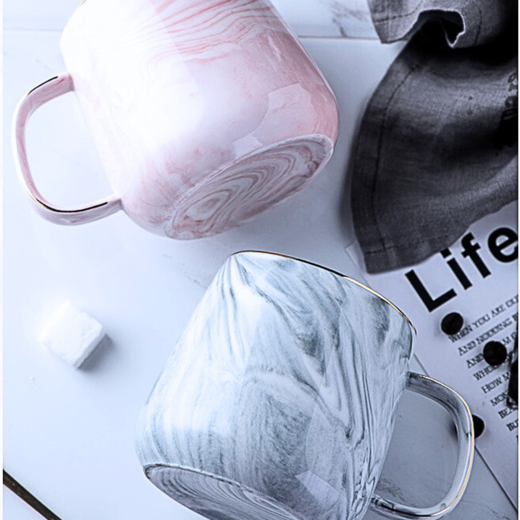 CK Coffee Ceramic Marble Mug Aesthetics Nordic Cup Style Gold Pleated ...