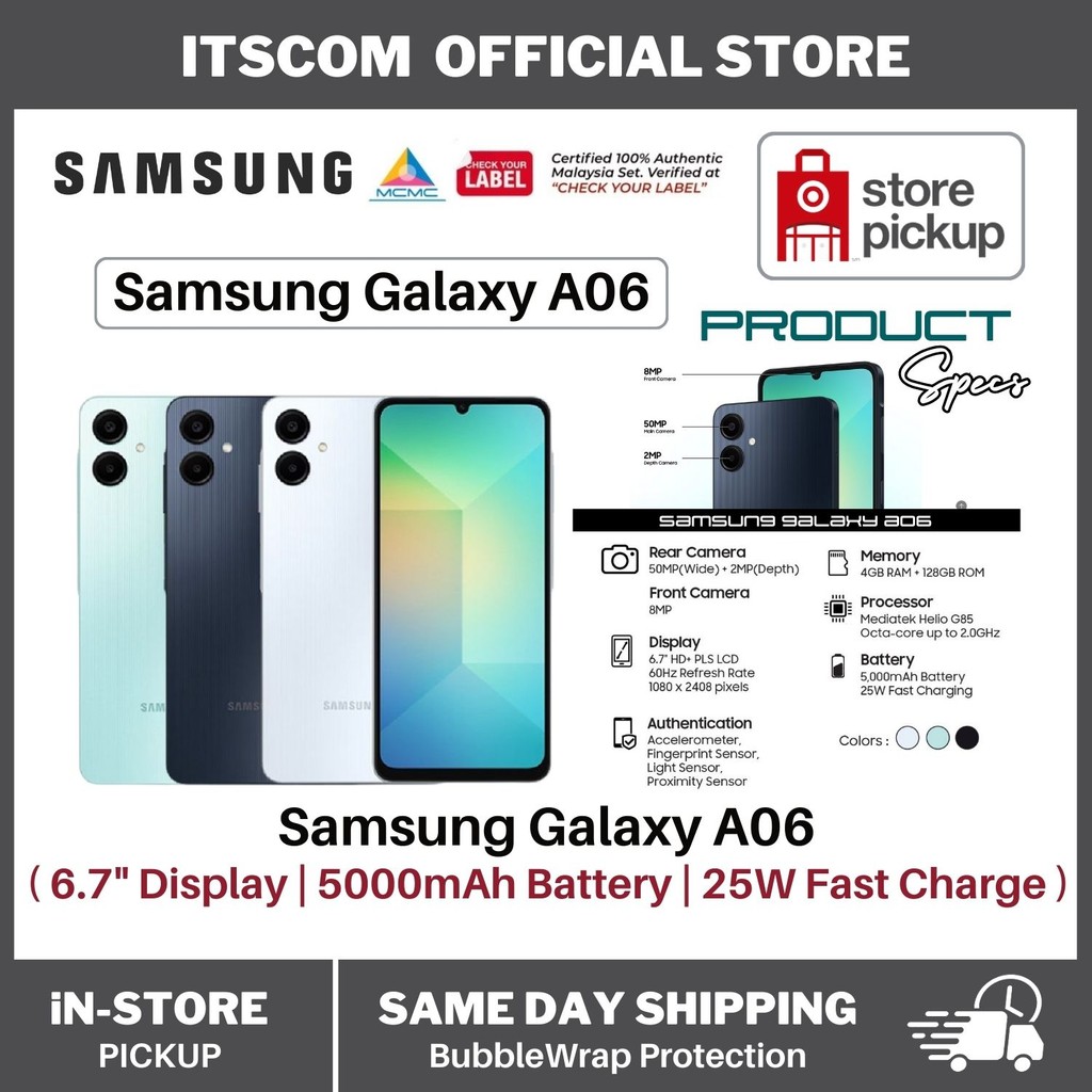 Samsung Galaxy A06 Smartphones | 4GB+128GB | 6.7" HD+ PLS LSD Display ...