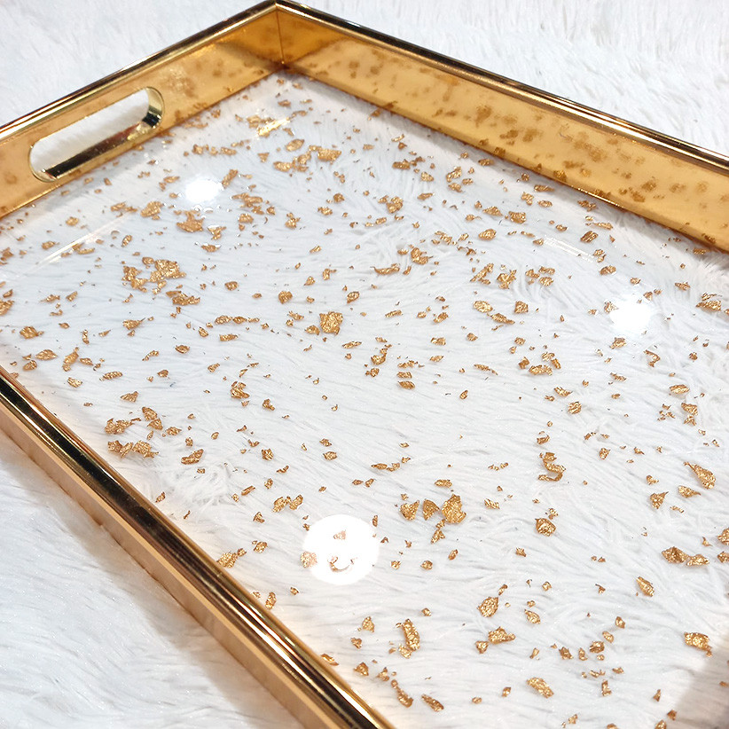 Romantika GOLD ARCYLIC TRAY 2 Size Serving Tray Plastic Frame Clear ...