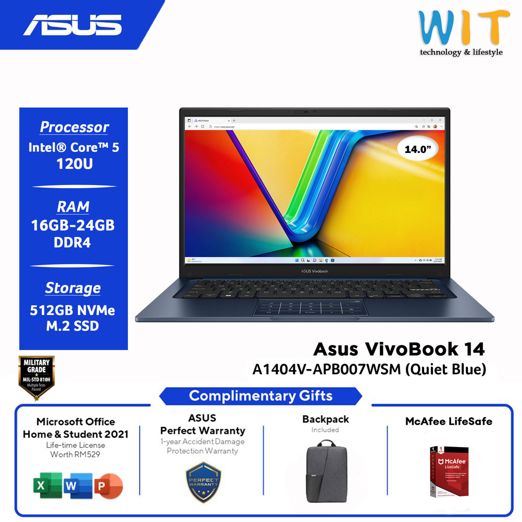 Asus VivoBook 14 A1404V-APB007WMS /APB008WMS (Intel Core 5-120U/16GB ...