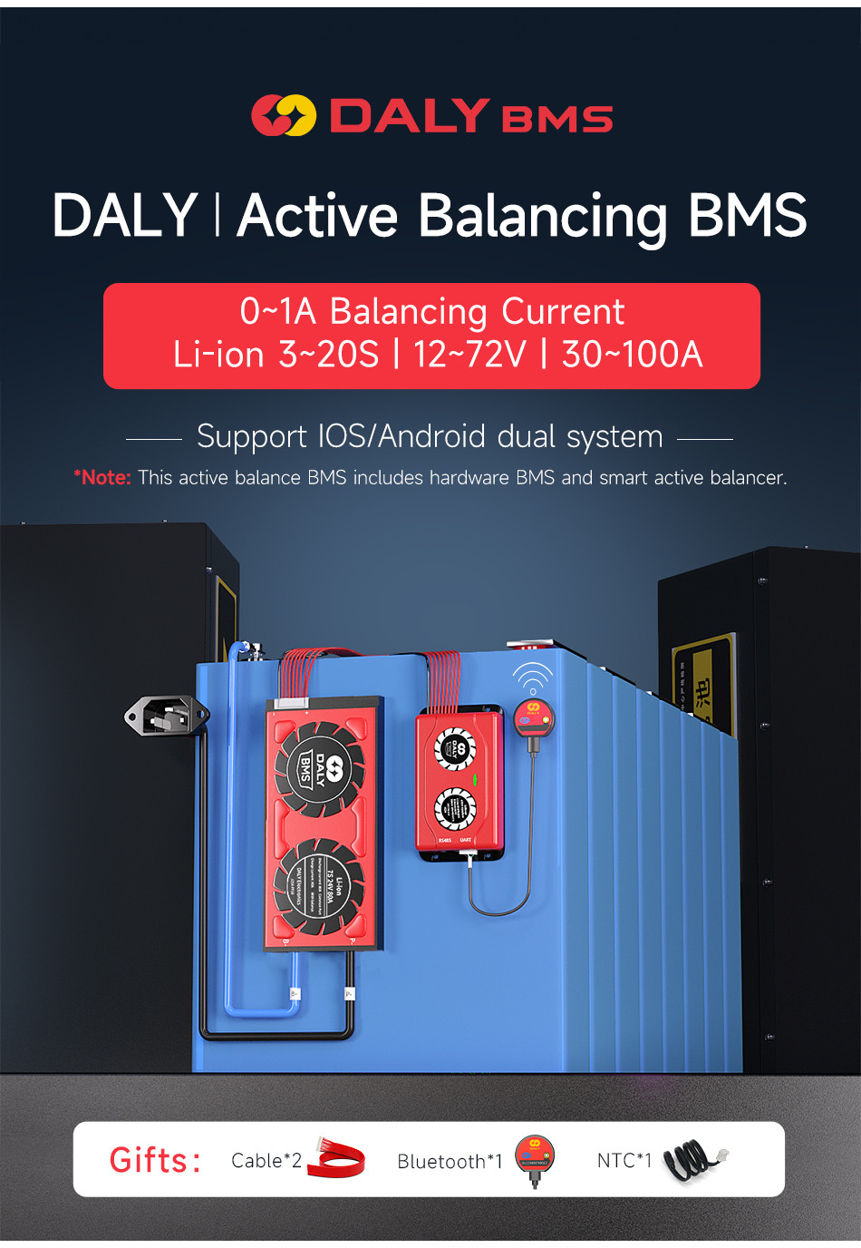 Daly Hardware BMS+ Smart Active Balancer with Bluetooth 1A Current 3S 4S 7S 10S 13S 14S 16S 17S ...