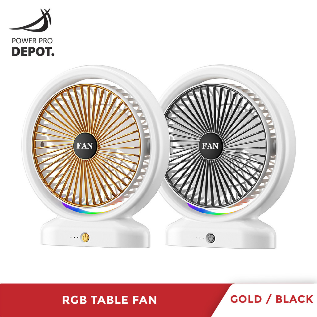 Portable RGB Light Desk Fan Adjustable 180° Rotation Table Fan USB Rechargeable Fan Kipas Meja ...