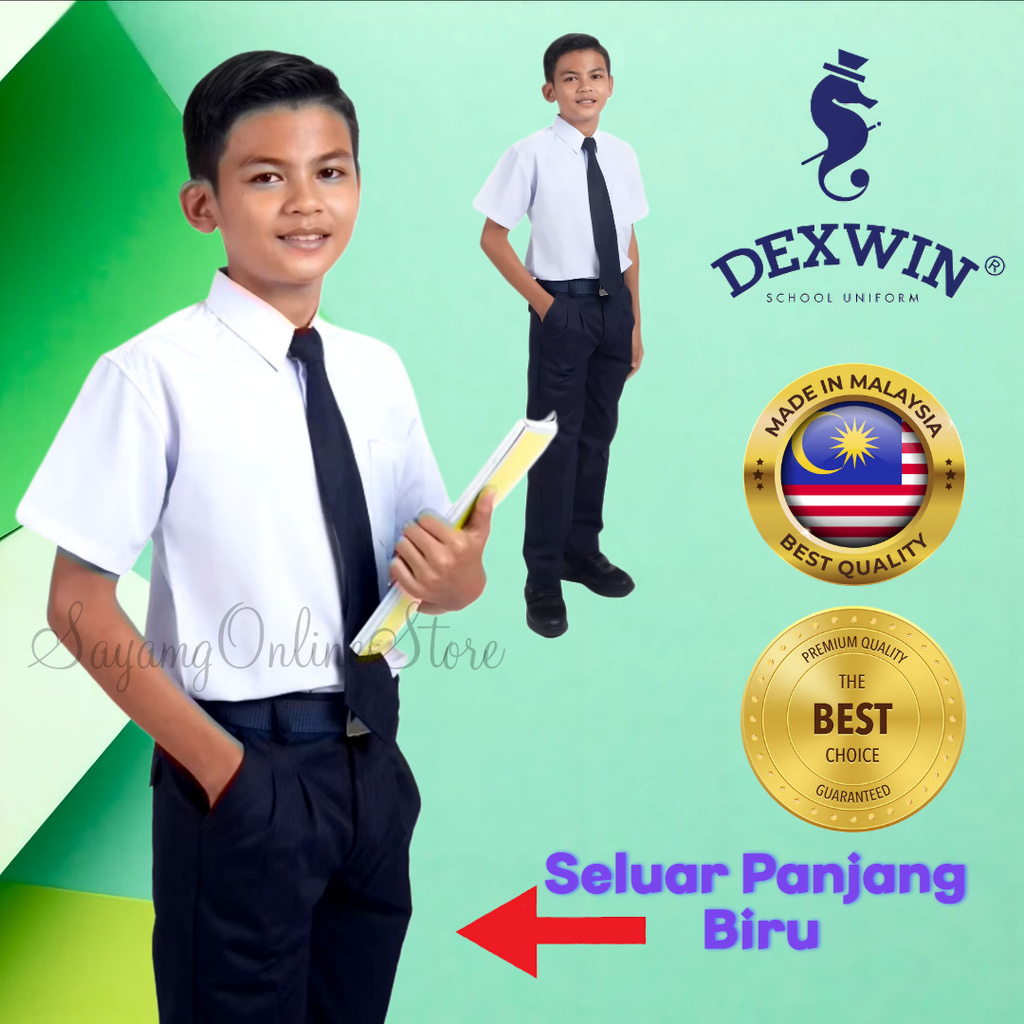 Primary School Boy Uniform Dexwin Blue Pants Seluar Biru Panjang ...