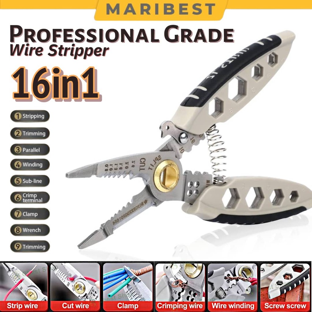 16 IN 1 Multipurpose 7 INCH Wire Stripper and Crimping Tool Multi ...