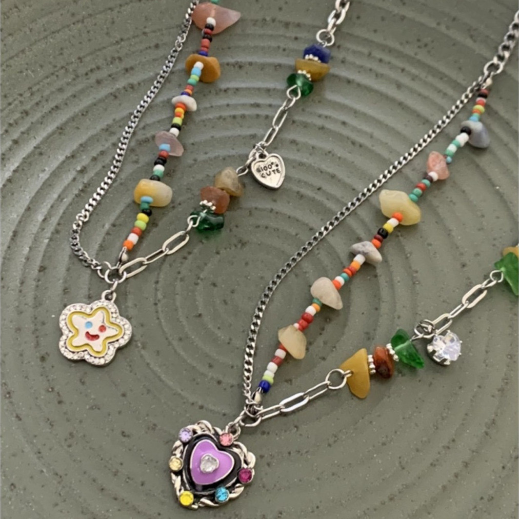 JUSHI Colorful Beaded Smiley Necklace Love Pendant Necklace Female ...