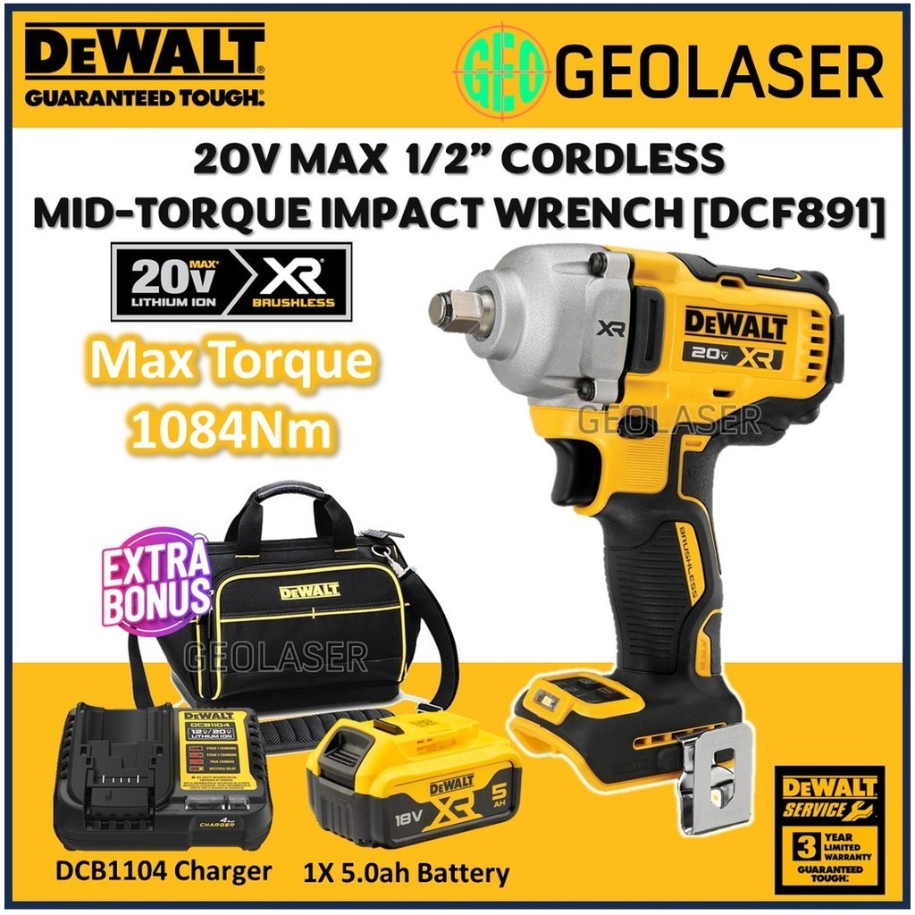 Dewalt 20V Max DCF891 Cordless 1/2 in Mid-Torque Impact Wrench ...