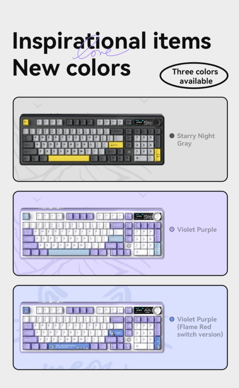 Ajazz AK980 Mechanical Keyboard 3 Mode with Display 98 Keys RGB ...
