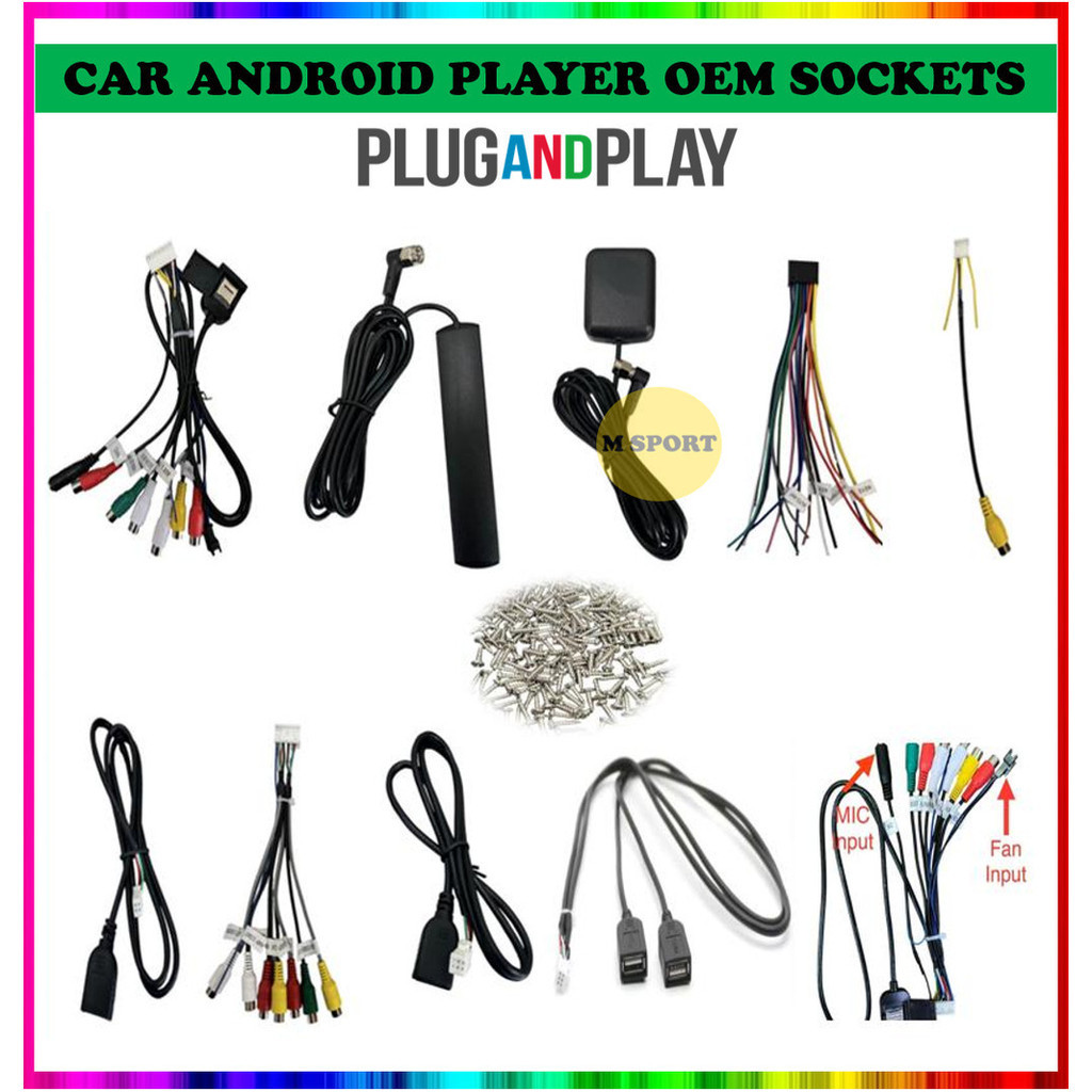 CAR ANDROID PLAYER OEM SOCKET USB REVERSE CAMERA RCA GPS ANTENNA 4G SIM ...