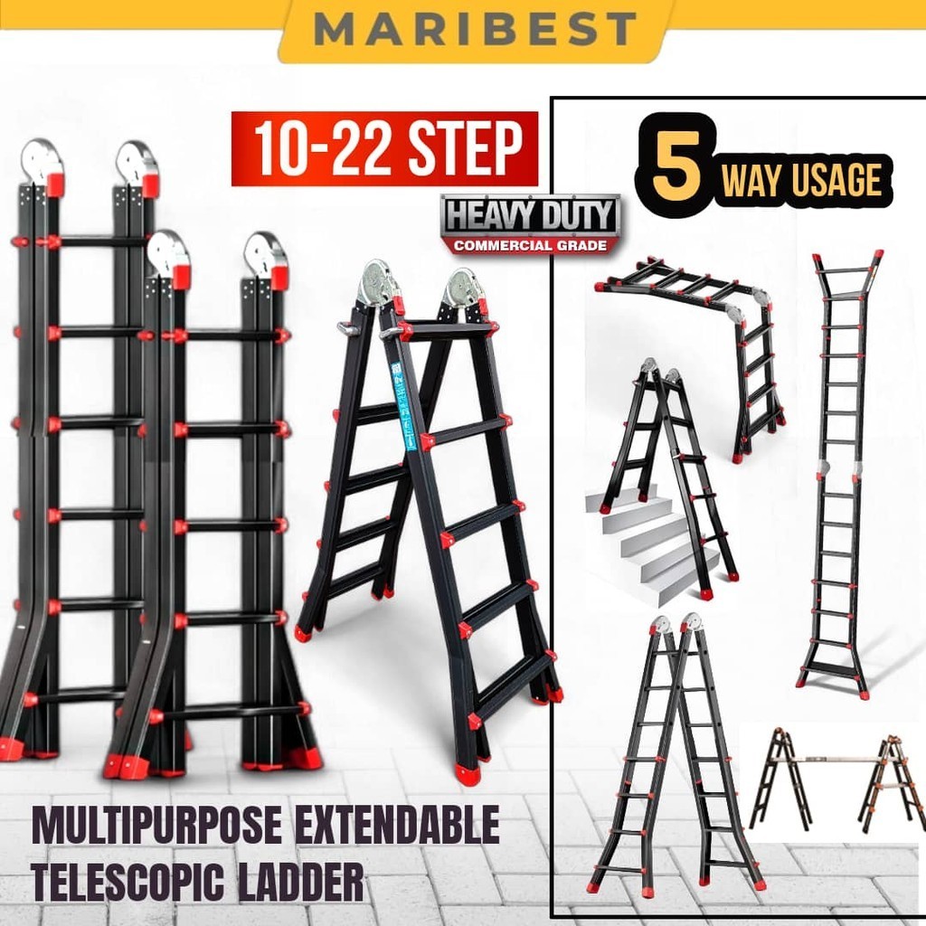 3/4/5/6 STEP Black Transformable Telescopic Extendable Ladder Heavy ...