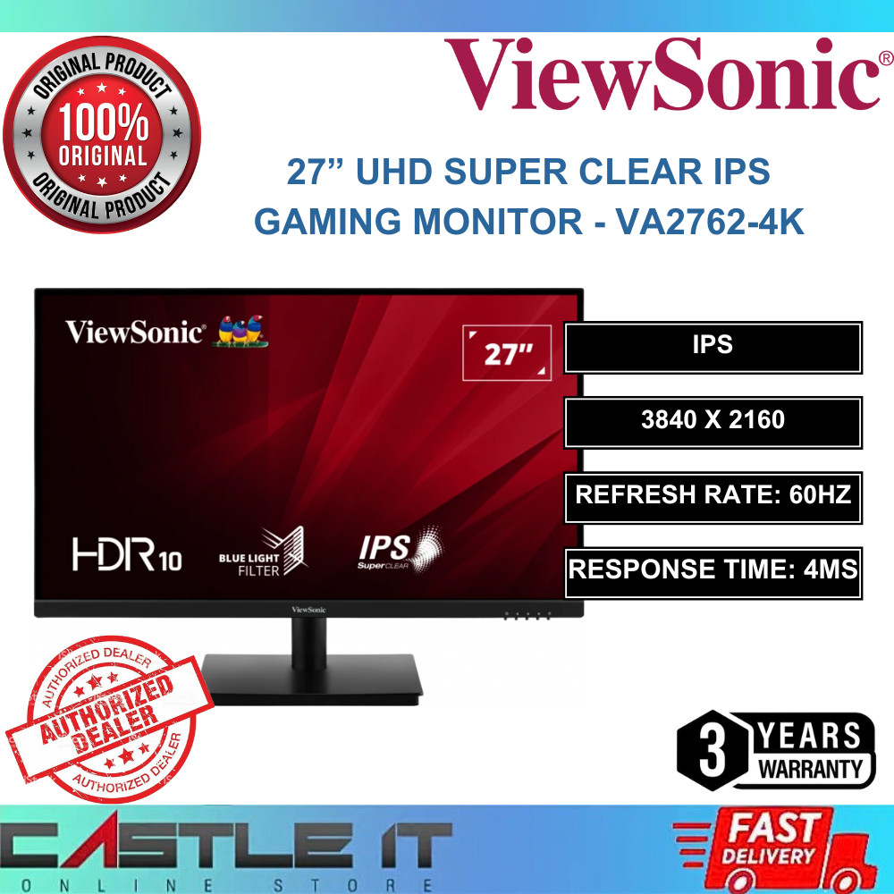 Viewsonic 27" VA2762-4K SuperClear IPS UHD DisplayPort HD MI 4K Gaming ...