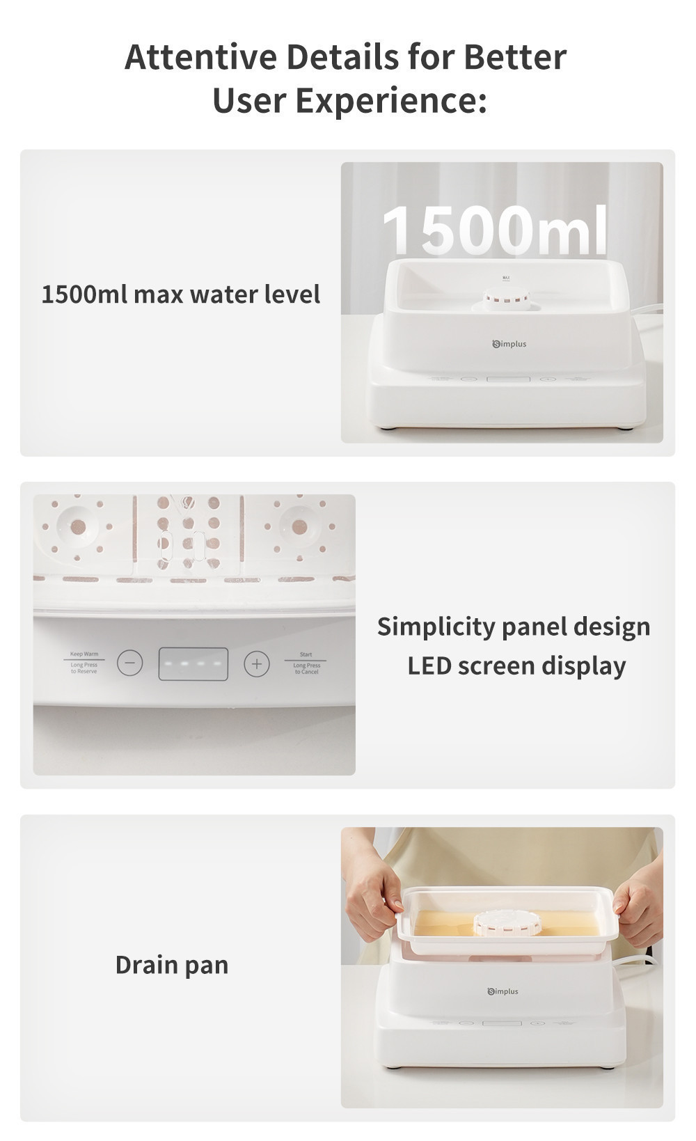 Simplus Electric Food Steamer | 3-Tier 14L Capacity | 1200W High Power ...