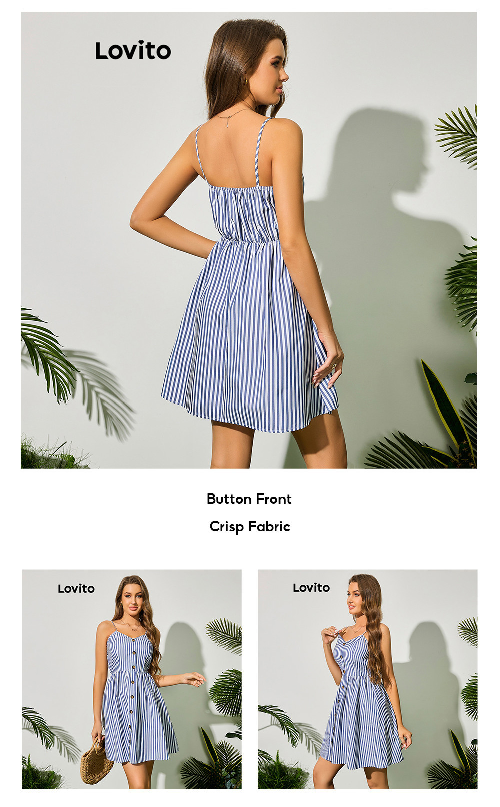 Lovito Boho Striped Button Front Elastic Waisted Dress for Women ...