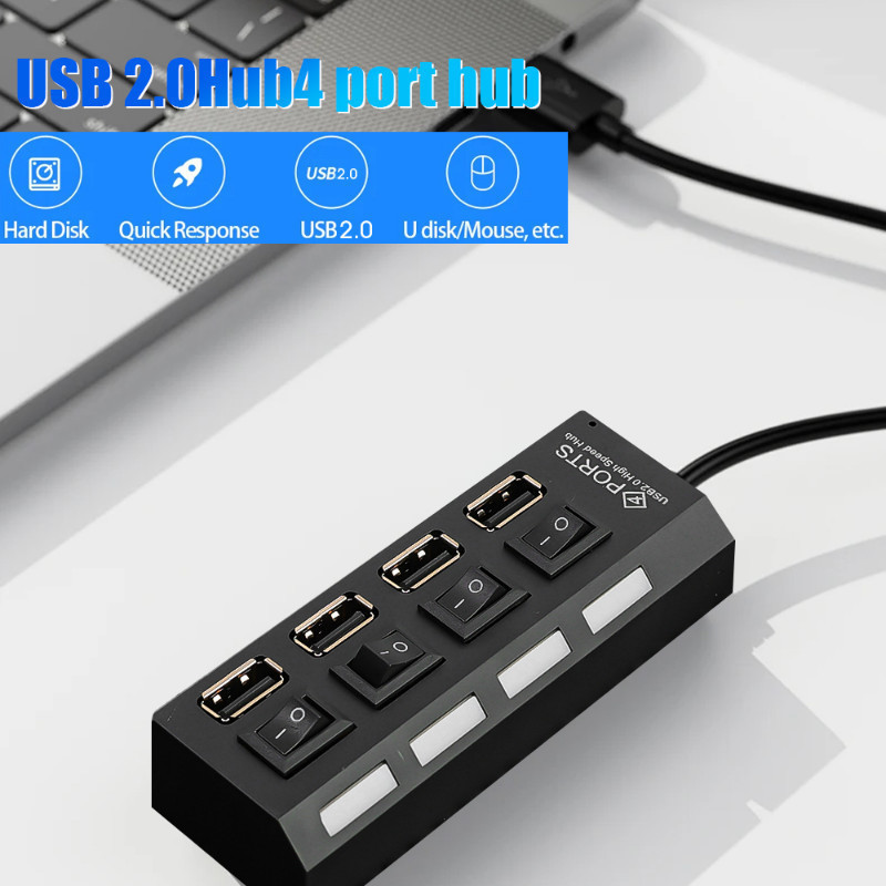 4 Ports High Speed USB 2.0 Hub - for PC, Laptop, Light String - Multi ...
