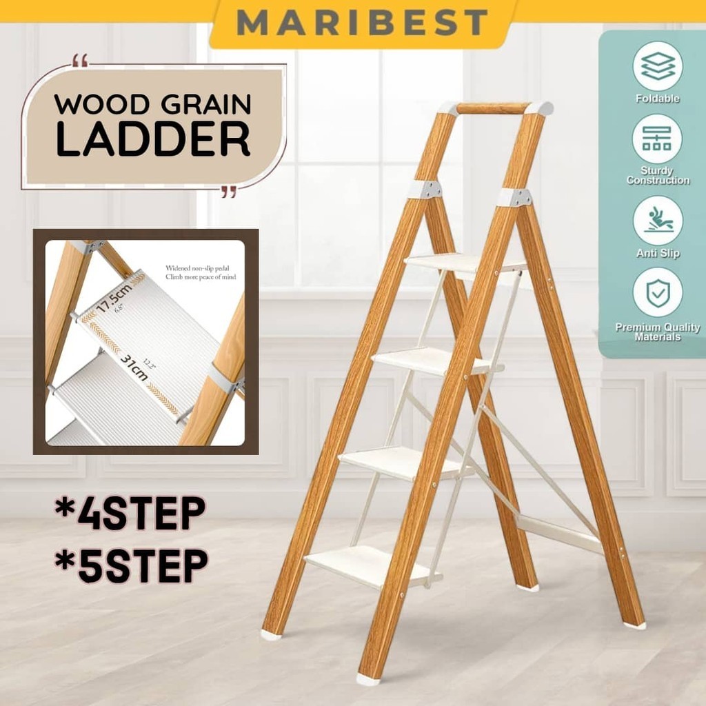 WOODEN Aluminum Ladder 4STEP 5STEP Ladder Folding Step Stool with ...
