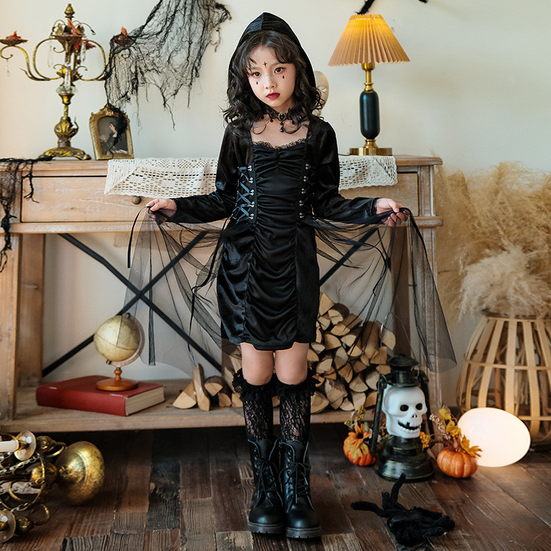 Sweet Devil Black Dress For Kids Girl Demon Halloween Cosplay Costume ...
