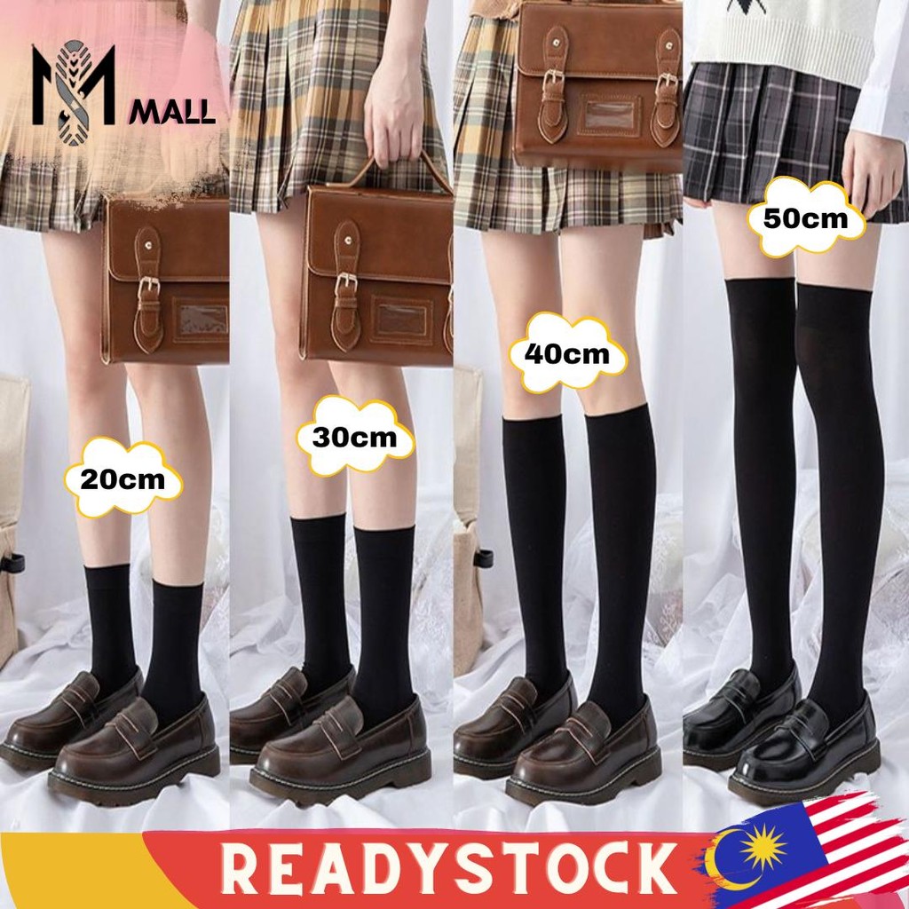 SM Knee Socks Women Basic Classic Versatile Black Long and Middle Socks ...