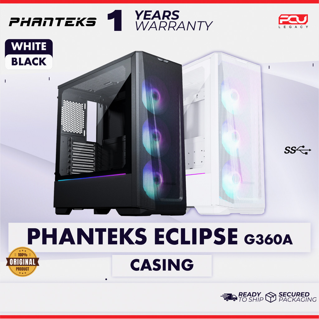 PHANTEKS ECLIPSE G360A MID TOWER DRGB TG CASE - MATTE WHITE / SATIN BLACK | Shopee Malaysia