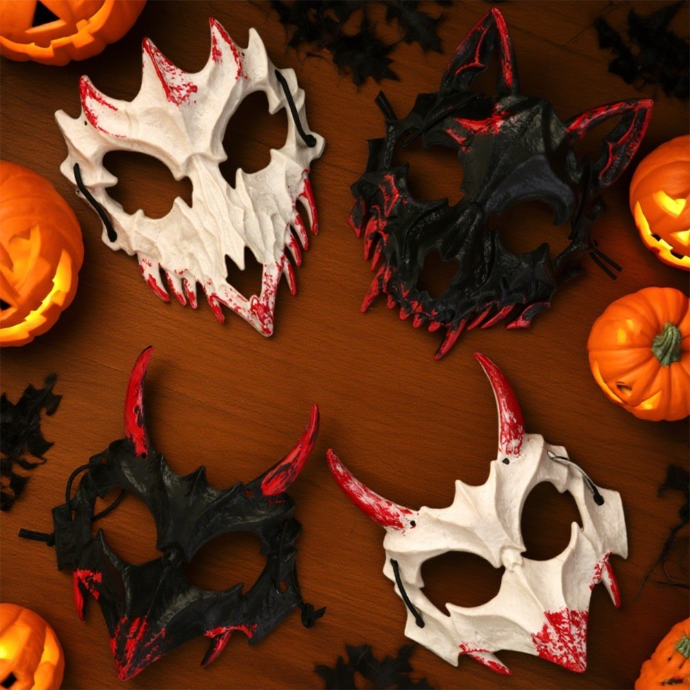 Scary Halloween 3D Half Face Mask Bloody Bone Mask Cosplay Long Teeth ...