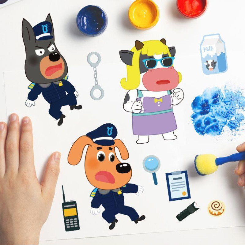 8PCS Cartoon Sheriff Labrador Creative Puzzle Stickers for Children DIY ...