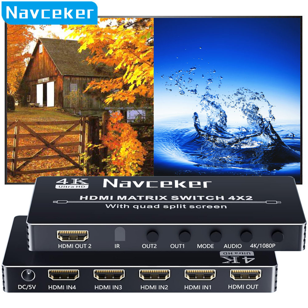 Navceker HDMI 4x2 Multi-viewer switcher 4K Seamless Quad Screen Multi ...