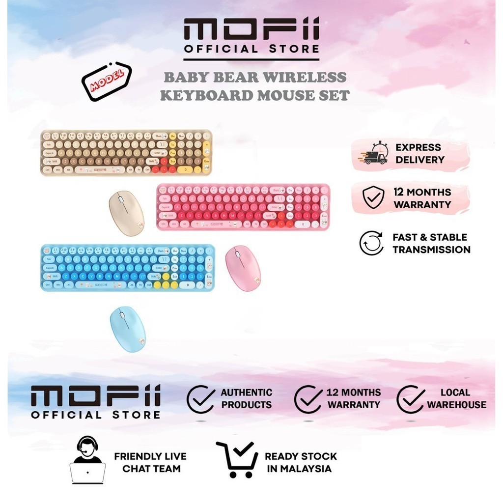 MOFII Baby Bear Cute Wireless Keyboard Mouse Set PC Laptop Office Table ...