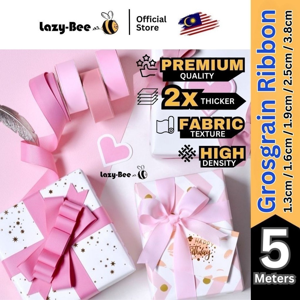 LAZY BEE 5 meter Light Pink Grosgrain Ribbon Reben Door Gift Wrap ...